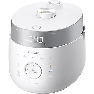 CUCKOO IH Twin Pressure Small Stainless Steel Rice Cooker 10 Cup Uncooked & 20 Cup Cooked with Induction Heating, LED Touch Controls, Reheat Option (White)