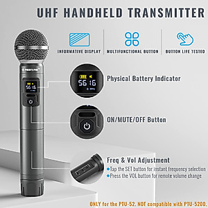 Phenyx Pro Wireless Microphone System,Metal Wireless Mic Set with Handheld Microphone/Bodypack/Headset/Lapel Mics,2 x 30 UHF Frequencies, Cordless Mic for Singing, Karaoke, Church, DJ(PTU-52-1H1B)