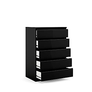 Tvilum, Handle-free, Contemporary, Bedroom Furniture, College Living 5 Drawer Chest, Black