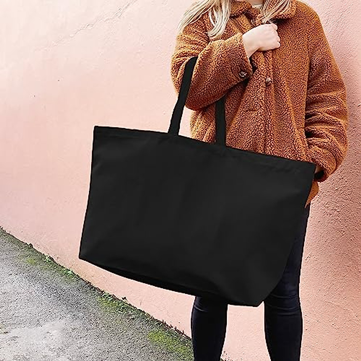 LLYLIU Canvas Tote Bag - Extra Large Shopping Beach Totes Bags Reusable Big Grocery Bag Plain Solid 28" x 8" x 16"