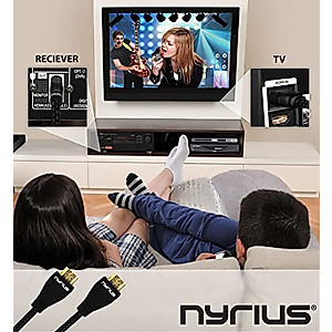 Nyrius Aries Pro Wireless HDMI Transmitter & Receiver to Stream HD 1080p 3D Video from Laptop, PC, Cable, Netflix, YouTube, PS4, Drones, Pro Camera, to HDTV/Projector & Bonus HDMI Cable