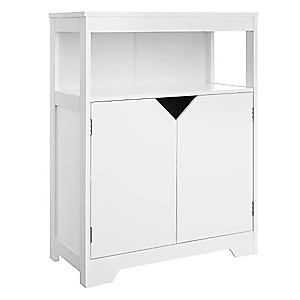 VASAGLE Bathroom Storage Cabinet, Floor Cabinet Cupboard, with Large Storage Capacity, Printed Marble-Like Pattern, Open Shelf, and Adjustable Closed Shelf, 23.6 x 11.8 x 31.5 Inches, White UBBC68WT
