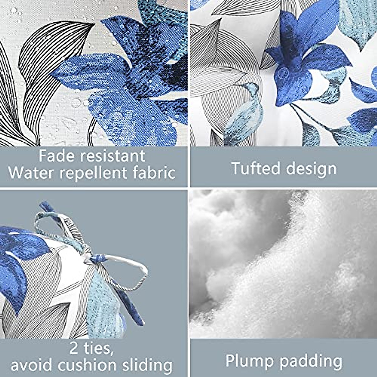 LVTXIII Outdoor All Weather Bistro Seat Cushions, Comfortable Fluffy Tufted Patio Chair Cushions Round 15”x15”x4” Set of 2 for Home Garden Furniture, Clemens Noir Blue