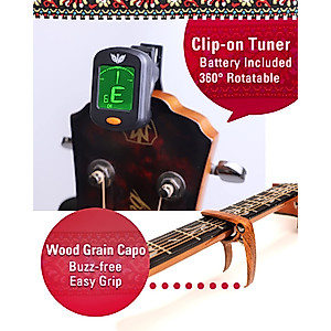 Stage Rocker Guitar Accessories Gift Box for Acoustic and Electric Guitars, Red Jacquard Weave Guitar Strap, Picks, Capo, Tuner, Cleaning Cloth, 5-in-1 Essential Gift