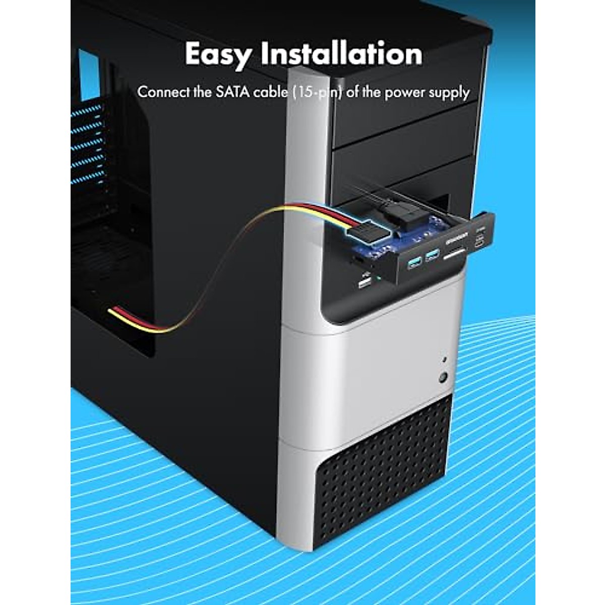 GRAUGEAR 3.5 Inch Front Panel USB C Hub, SD/microSD Internal Card Reader, 20Gbps USB 3.2 Gen 2x2, 20-pin Type-E Key-A Header & USB3.0 Header & 15-Pin SATA Power Connector Required [G-MP01CR]