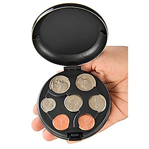 HOME-X Coin Dispenser, Hard Case Organizer and Storage for Coins, Small Money Sorter and Coin Holder for Collectors, 3 ¼" D x 1 ¼" H, Black