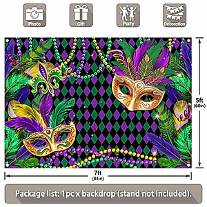 Swepuck 7x5ft Mardi Gras Photography Backdrop Masquerade Carnival Background Fiesta Purple Green Gold Beads Mask Party Decorations Photo Banner