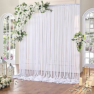 Tao-Ge 10ft x 10ft White Sheer Tulle Backdrop Curtains for Party Wedding Wrinkle Free Curtain Backdrops Drapes for Baby Shower Birthday Party Photo Back Drop Background Home Decorations