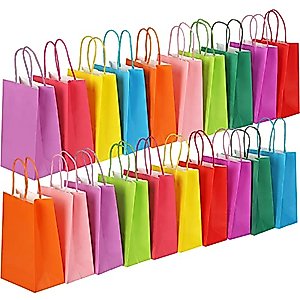TOMNK 40pcs Paper Party Favor Bags with Handles Bulk 10 Colors Wrapped Treat Gift Craft Bags for Christmas Day, Baby's Birthday, Wedding, Party Supplies
