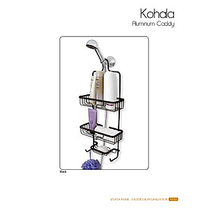 Splash Home Aluminum Kohala Bathroom Hanging Head Two Basket Organizers Plus Dish Shower Caddy, 24 x 5 x 11 Inches, Matte Black