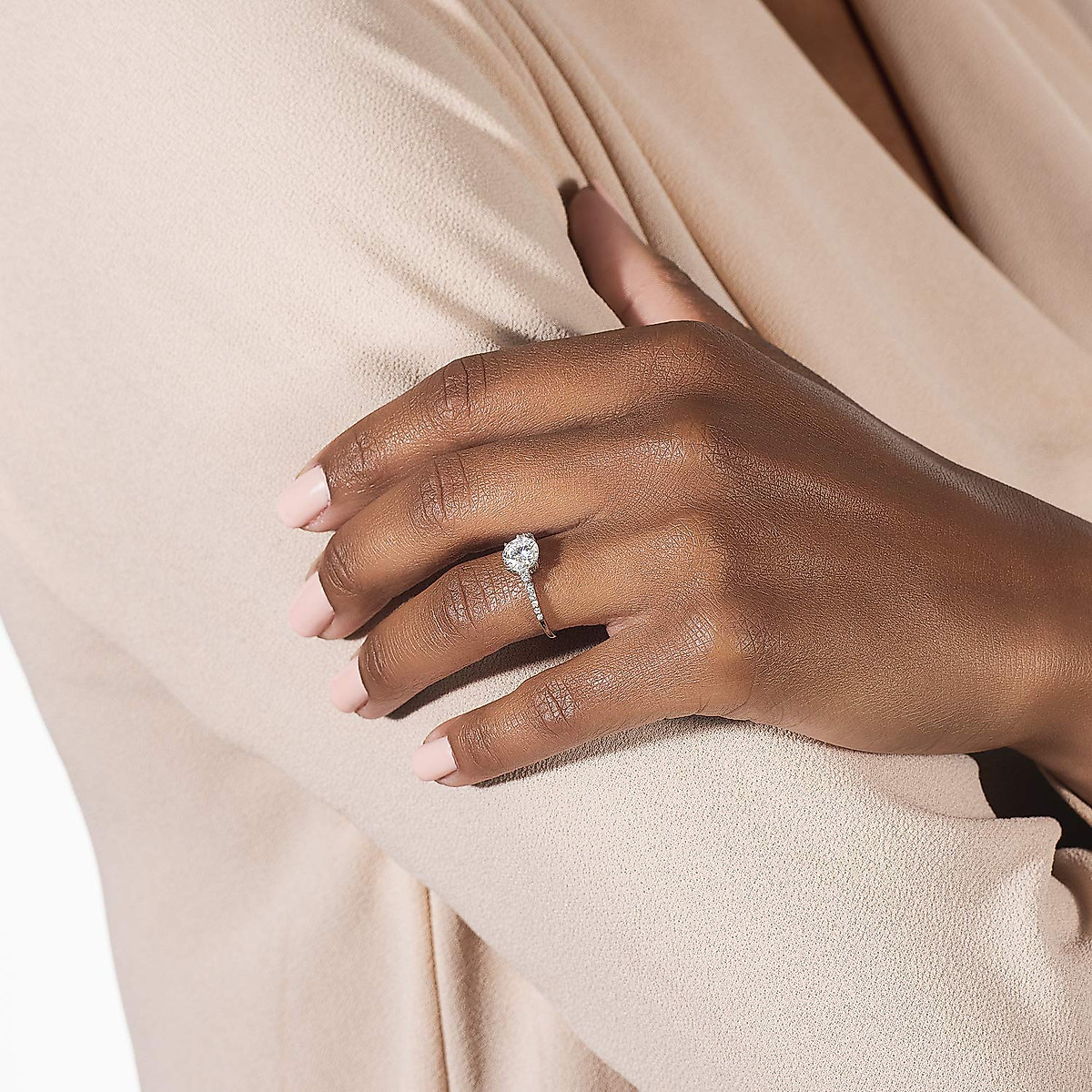 Charles & Colvard Created Moissanite 7mm Round Cut Engagement Ring for Women | 1.31 cttw DEW | Lab Grown | Solid 14K White Gold with Rhodium | Size 7