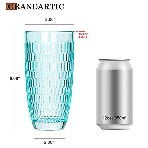 GRANDARTIC Highball Glasses,Clear Drinking Glass Tumbler Set of 6, Vintage Tall Beverage Water Tumblers for Soda, Juice, Iced Tea, Cocktails on Kitchen 14.8oz, Light Green