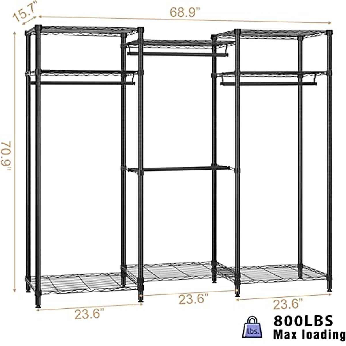Finnhomy Portable Clothes Rack for Hanging Clothes Heavy Duty Clothing Garment Rack Wardrobe Closet System with 8 Adjustable Shelves & 4 Hang Rods 69" L x 15.8" W x 71" H