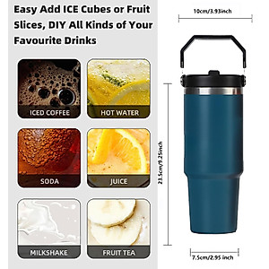 30oz Tumbler With Straw Lid Vacuum Sealed Insulated Cup Reusable Stainless Steel Water Bottle Trave for Water, Iced Tea or Coffee (Deep Blue)