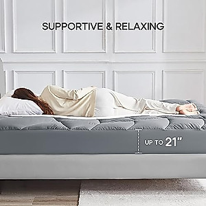 Sonive Queen Quilted Mattress Pad Extra Thick Soft Mattress Cover Ultra Fluffy Down Alternative Fill Streches up to 21 Inches Deep Pocket, Grey