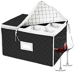VERONLY 2 Pack Stemware Storage Box China Storage Case - Holds 24 Wine Glasses or Crystal Glassware Containers with Lable Window,Fully-Padded Inside with Hard Sides(15.5" x 12.5"x 10")