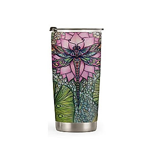 64HYDRO 20oz Dragonfly Gifts for Women, Valentines Day Gifts for Her, Birthday Gifts for Women, Mom, Wife, Daughter, Friends Lotus Flower Dragonfly Tumbler Cup, Travel Coffee Mug with Lid