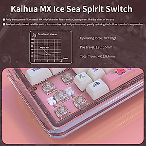 NACODEX 65% Transparent Crystal Acrylic Keyboard with Gasket Mount | MDA Profile Peach Theme PBT Keycaps | Smooth 38g MX Ice Sea Spirit Switch | 3750mAH RGB Hotswap Custom Keyboard