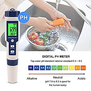 EC Tester, 5 in 1 PH Tester Small Portable for Drinking Water for Aquaculture for Laboratory