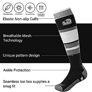 findway Merino Wool Ski Socks, 2/3 Pack Cold Weather Socks for Men Women, Thermal Knee high Warm Socks for Snowboarding