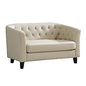 Husbedom 50 Inches Loveseat, Small Air Leather Couch for Small Spaces, Mini Sofa with Button Tufted Décor for Bedroom, Love Seats Furniture, Living Room, Bedroom, Apartment, Dorm, Beige