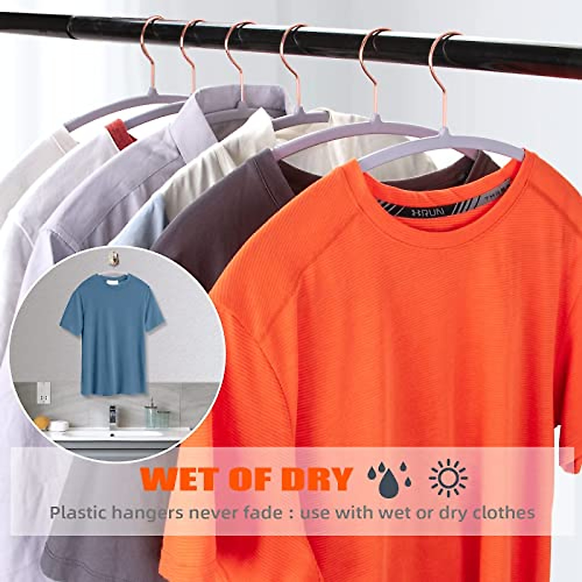 OIKA Hangers 50pack No Shoulder Bump Plastic Suit Hangers - Rose Gold Hooks,Non Slip Space Saving Clothes Hangers, Heavyduty,Rounded Hangers for Sweaters,Coat,Jackets,Pants,Shirts,Dresses Grey Hangers