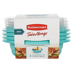 Rubbermaid TakeAlongs 2.9 Cup On the Go Square Food Storage Containers, Set of 4, Teal Splash
