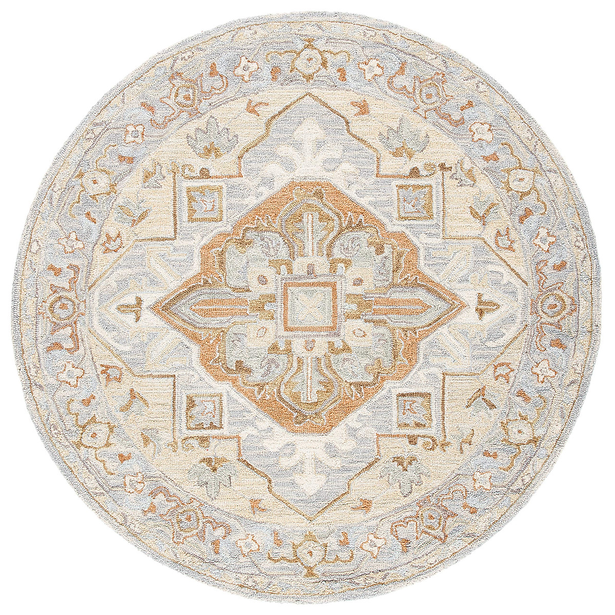 SAFAVIEH Heritage Collection Area Rug - 10' Round, Beige & Grey, Handmade Traditional Oriental Wool, Ideal for High Traffic Areas in Living Room, Bedroom (HG920B)