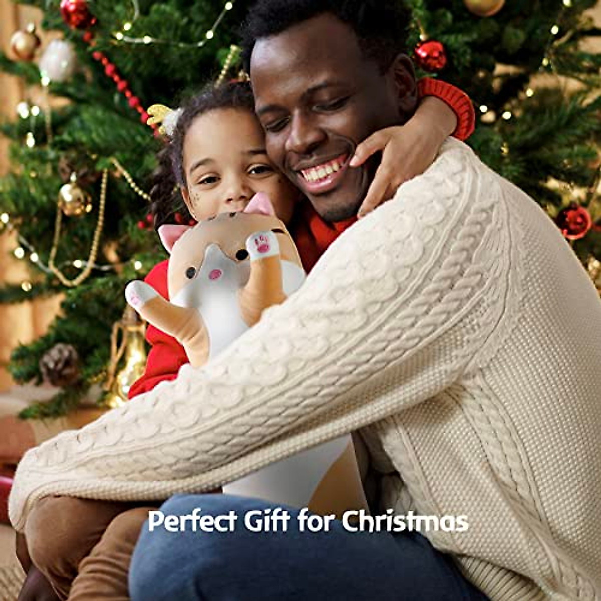 Colixpet Cat Plush Soft Long Body Pillow, Cute Cat Stuffed Animals Cuddly Plushies Kitten Plush Throw Pillow Doll Toy Gift for Christmas Birthday Girls Boys Brown 50cm/19.68Inch