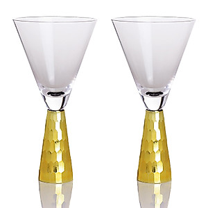 The Wine Savant Set of 2 Funnell Shaped Cocktail Martini Glasses 8oz Elegant Gold Martini Glasses, Perfect For Any Bar, Anniversaries, Wedding Gift, Birthday Gift, or Cocktail Party