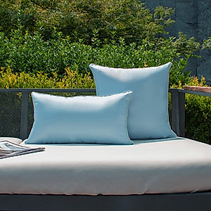 Kevin Textile Patio Furniture Pillows Outdoor Waterproof Pillow Covers with White Piping for Garden Couch, 2 Pieces, 20"x20", Light Blue