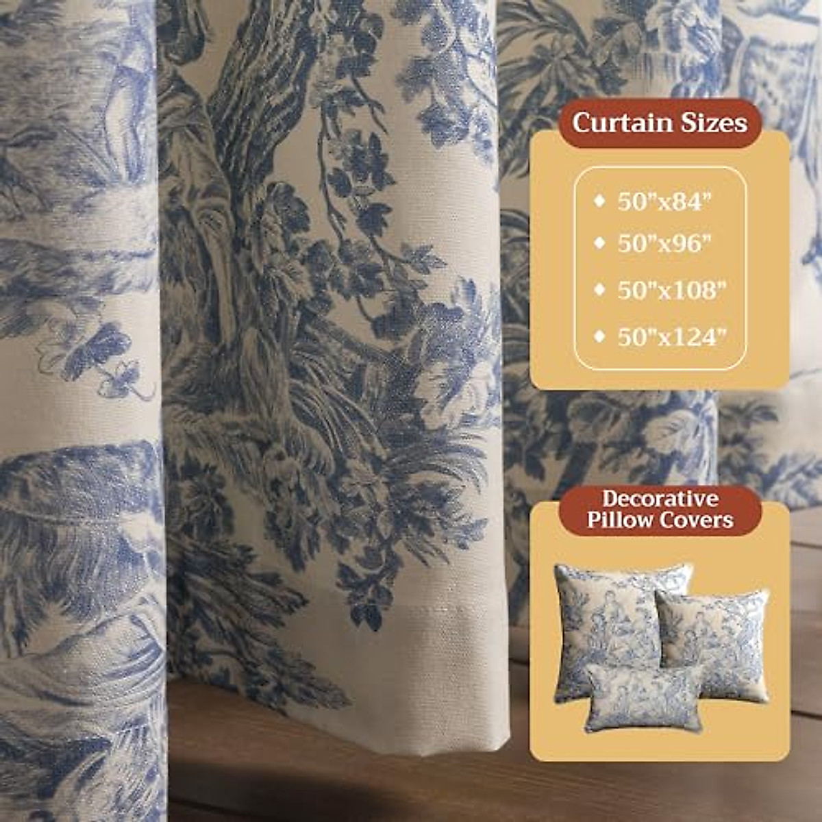 Maison d'Hermine Curtains for Living Room 100% Cotton 96 inch Length One Panel Window Toile Curtains for Bedroom with Loop & Rod Pockets - The Miller Blue, 50" W x 96" L