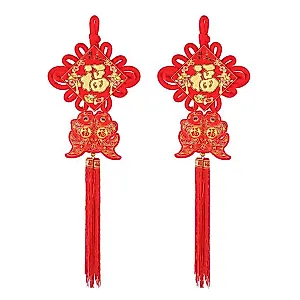 Halloluck 2 Pack Chinese Knot Tassel New Year Decoration Traditional Red Lucky Oriental Pendant Ornaments for New Year's Gifts, Chinese Spring Festival and Home Decor