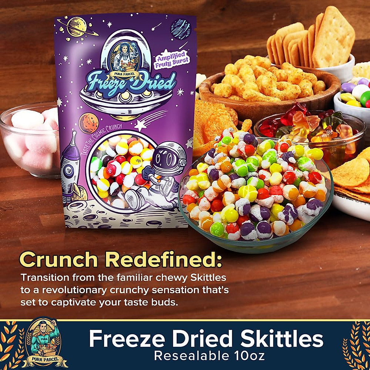 10 oz Freeze Dried Skittles Resealable Skittles Bag Crunchy Skittles Amplified Fruity Burst Freeze-Dried Candy Skittles Mix-ins Fruity Burst Candy Skittles Treats Dried Skittles (3 Pack)