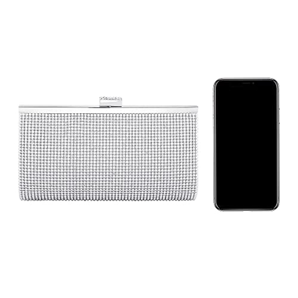 Ayliss Women Evening Clutch Purse Bag Rhinestone Giltter Wedding Party Crossbody Shoulder Wallet Bag Bridal Cocktail Prom (Mini, Silver)