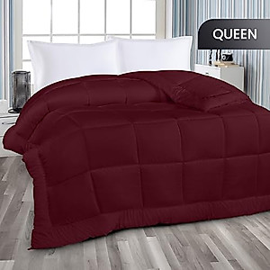 Utopia Bedding All Season Down Alternative Quilted Queen Comforter, Duvet Insert with Corner Tabs, Machine Washable, Bed Comforter (Burgundy/Red)