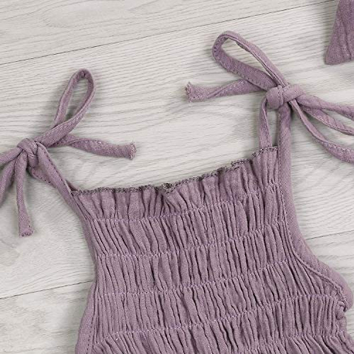 KCSLLCA Baby Girls Sleeveless Romper Set Solid Color Sling Backless Jumpsuit Outfits with Headband (Purple, 0-3 Months)
