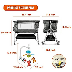 GJCOS Baby Bassinet Bedside Sleeper (Gray) - 3 in 1 Bedside Bassinet Cribs, Breathable Attached Mesh Side, Toddler Bassinet Attach to Bed, Adjustable & Convertible Bassinet Baby Co Sleeper for Bedside