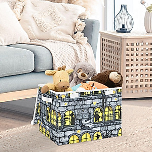 Ollabaky Gothic Castle Halloween Foldable Storage Bin with Lid Storage Box Large Cube Organizer Containers Baskets with Handles for Closet Organization, Shelves, Toys, Clothes