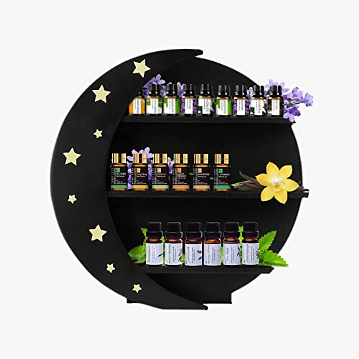 RNOONY Crescent Moon Shelf for Crystals| X Large - Boho Shelves Essential Oil Shelf, Wooden Moon Shelf, Crystal Display Shelf, Moon Decor, Wiccan Decor, (Black)