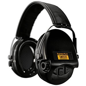 Sordin Supreme Pro-X Ear Defenders for Hunting & Shooting - Active & Electronic - Leather Band & Foam Kits - Black Ear Muffs