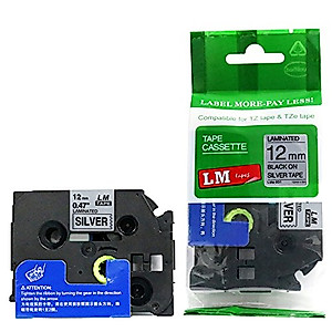 LM Tapes - Brother PT-D400 1/2" (12mm 0.47 Laminated) Black on Silver Compatible TZe P-touch Tape for Brother Model PTD400 Label Maker with FREE Tape Guide Included