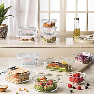 FineDine 24 Piece Glass Storage Containers with Lids - Leak Proof, Dishwasher Safe Glass Food Storage Containers for Meal Prep or Leftovers, Pink