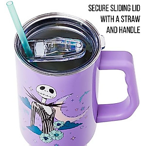 Silver Buffalo Disney Nightmare Before Christmas by Tim Burton Jack Skellington Stainless Steel Tumbler with Handle and Straw, Fits in Standard Cup Holder, 40 Ounces