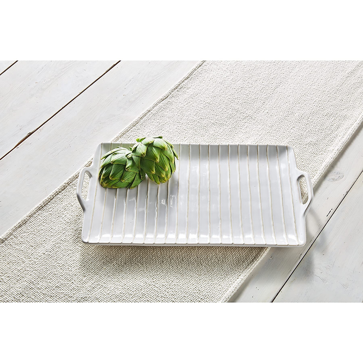 Mud Pie Stoneware Platter, White, 11 1/2" x 19"