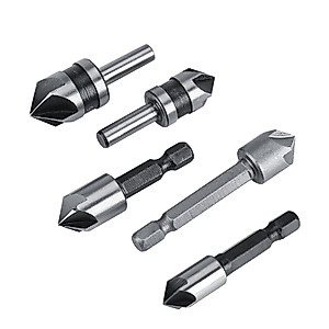 Countersink Drill 5 Pcs 5 Flutes High Speed Steel Chamfering Cutter Automatic Center Punch Bit for Wood