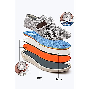 Yibobay Diabetic Shoes for Women Width X-Wide Shoe for Elderly Women Wide Shoes for Women Walking Shoes Adjustable Closure Breathable Lightweight Non Slip for Swollen Feet Edema Light Grey 9