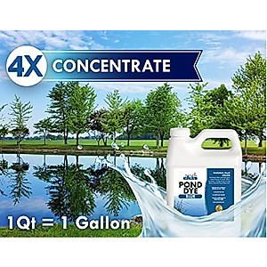 Pond Worx Blue Lake and Pond Dye - 4X Concentrated Liquid Pond Colorant – Shades and Protects Your Pond, Treats up to 1 Acre –1 Quart