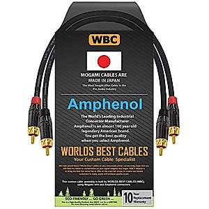 0.5 Foot – High-Definition Audio Interconnect Cable Pair CUSTOM MADE By WORLDS BEST CABLES – using Mogami 2964 wire and Amphenol ACPL Black Chrome Body, Gold Plated RCA Connectors