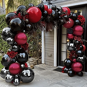 Black Red Balloons Black Burgundy Balloon Garland Metallic Black Balloon Arch Kit Thick Double Stuffed Balloons for Gothic Vampire Till Death Do Us Rip To Twenties Halloween Birthday Party Decorations